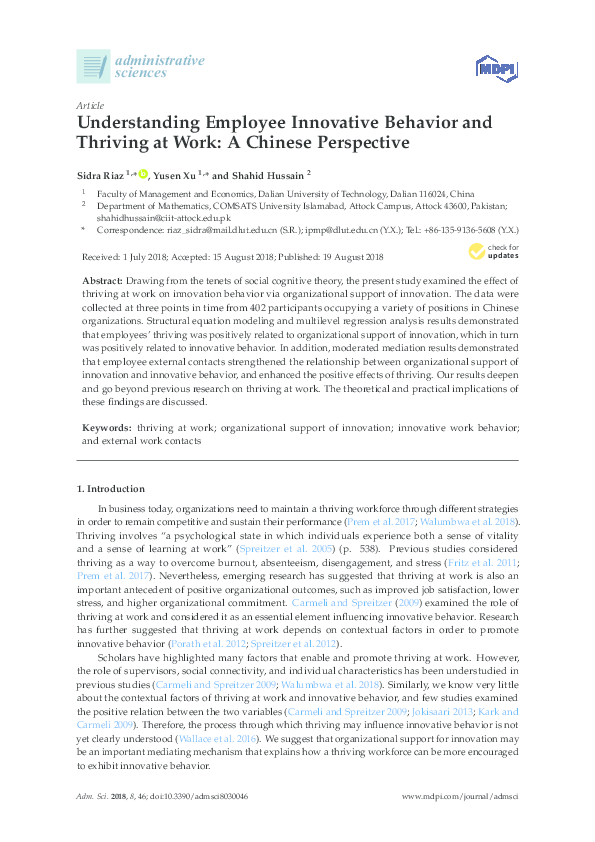 (PDF) Understanding Employee Innovative Behavior and Thriving at Work: A Chinese Perspective