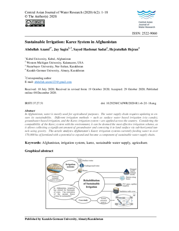 (PDF) Sustainable Irrigation: Karez System in Afghanistan