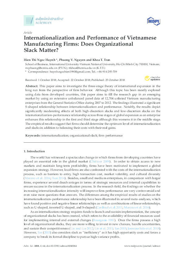 (PDF) Internationalization and Performance of Vietnamese Manufacturing ...