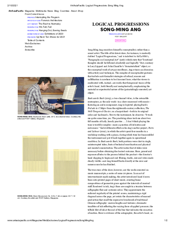 (PDF) Song-Ming Ang: Logical Progressions, ArtAsiaPacific review