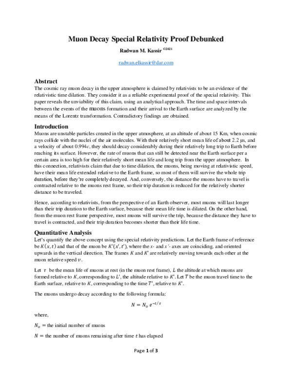 (PDF) Muon Decay Special Relativity Proof Debunked