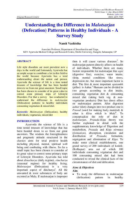 (PDF) Understanding the Difference in Malotsarjan (Defecation) Patterns ...
