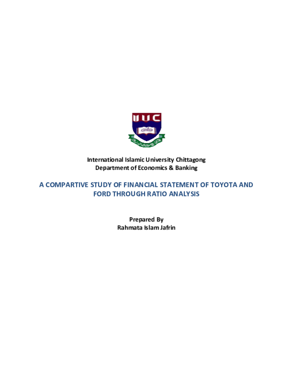 (PDF) A COMPARATIVE STUDY OF FINANCIAL STATEMENT OF TOYOTA AND FORD ...