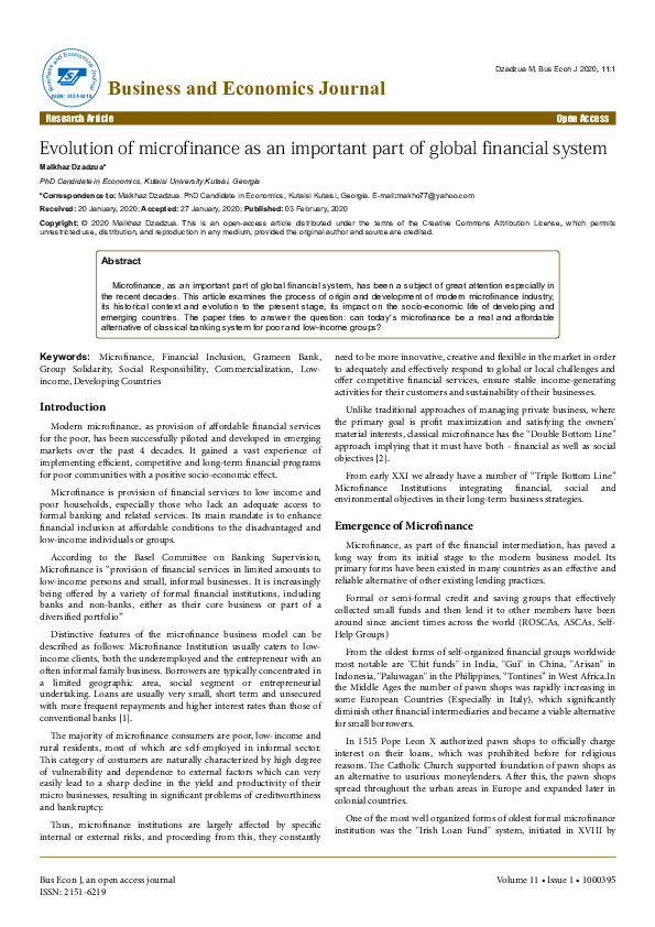 (PDF) Evolution of microfinance as an important part of global ...