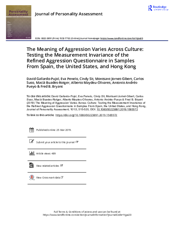 (PDF) The Meaning of Aggression Varies Across Culture: Testing the ...