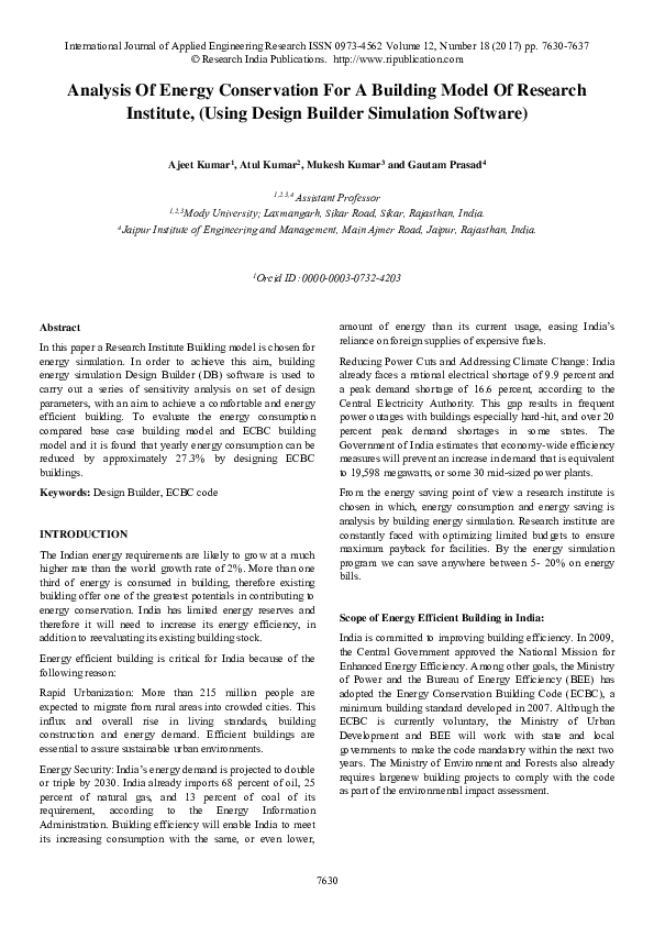 (PDF) Analysis Of Energy Conservation For A Building Model Of Research ...