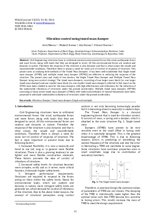(PDF) Vibration control using tuned mass damper