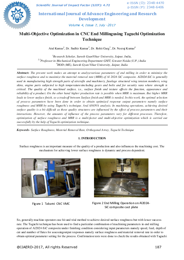 (PDF) Multi-Objective Optimization in CNC End Millingusing Taguchi ...