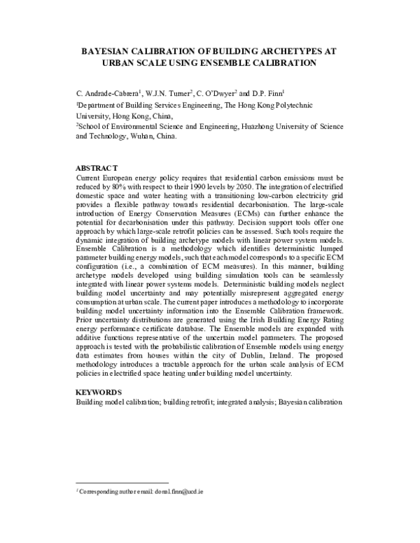 (PDF) Bayesian Calibration of Building Energy Archetype Models using Ensemble Calibration