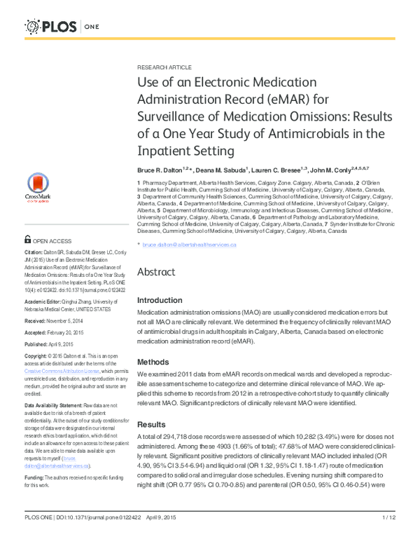 (PDF) Use of an Electronic Medication Administration Record (eMAR) for ...