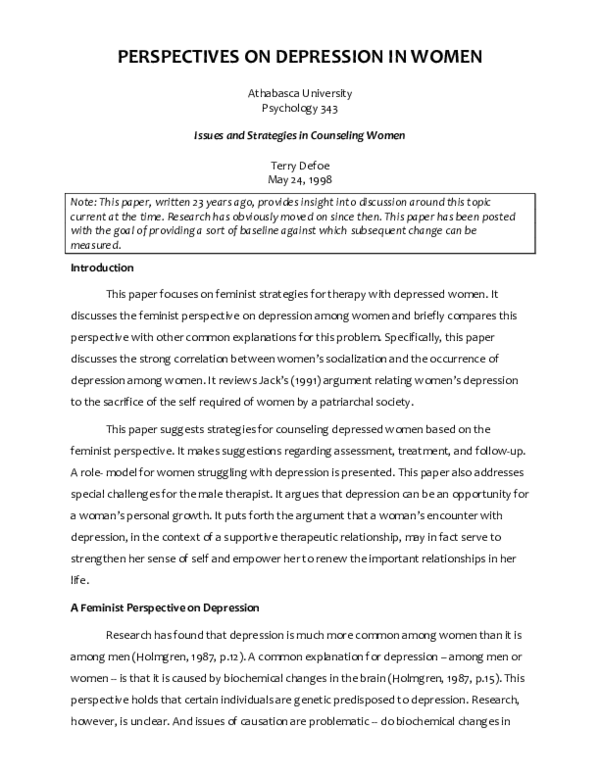 (PDF) PERSPECTIVES ON DEPRESSION IN WOMEN
