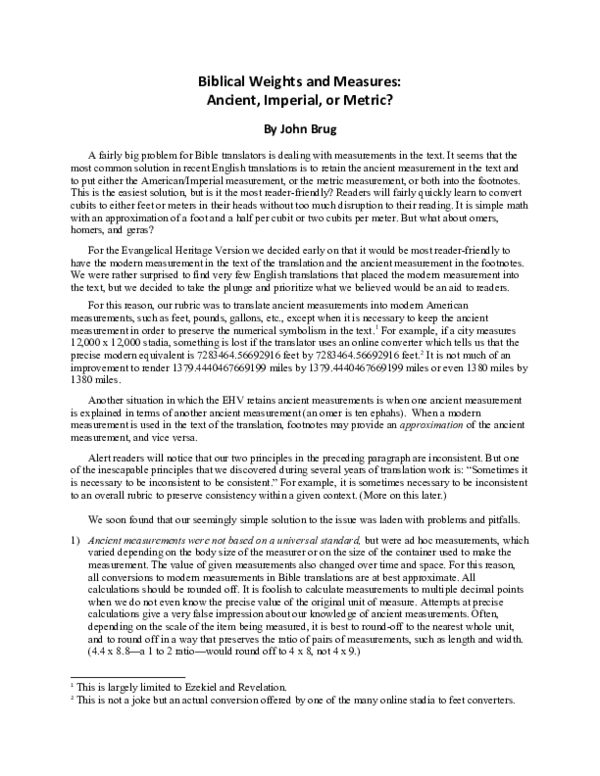 (DOC) Biblical Weights and Measures: Ancient, Imperial, or Metric
