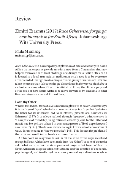 (PDF) Zimitri Erasmus (2017) Race Otherwise: forging a new humanism for ...