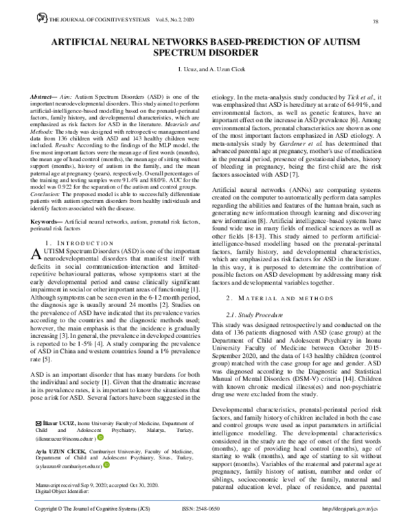 (PDF) Predicting Autism Spectrum Disorder Using ANN
