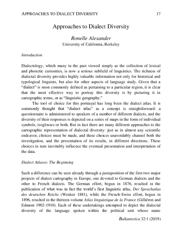 (PDF) Approaches to Dialect Diversity