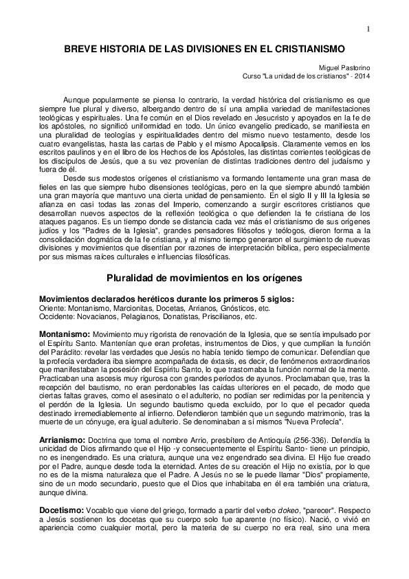(PDF) Breve historia de las divisiones en el cristianismo (Miguel Pastorino)
