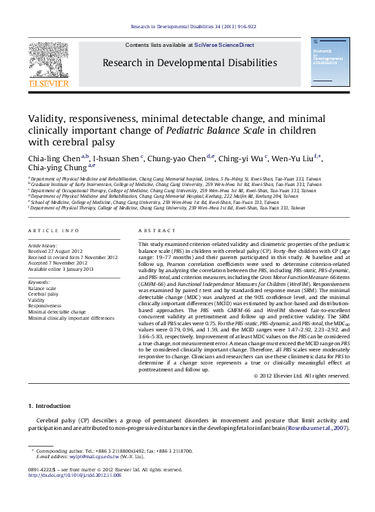 (PDF) Validity, responsiveness, minimal detectable change, and minimal clinically important ...
