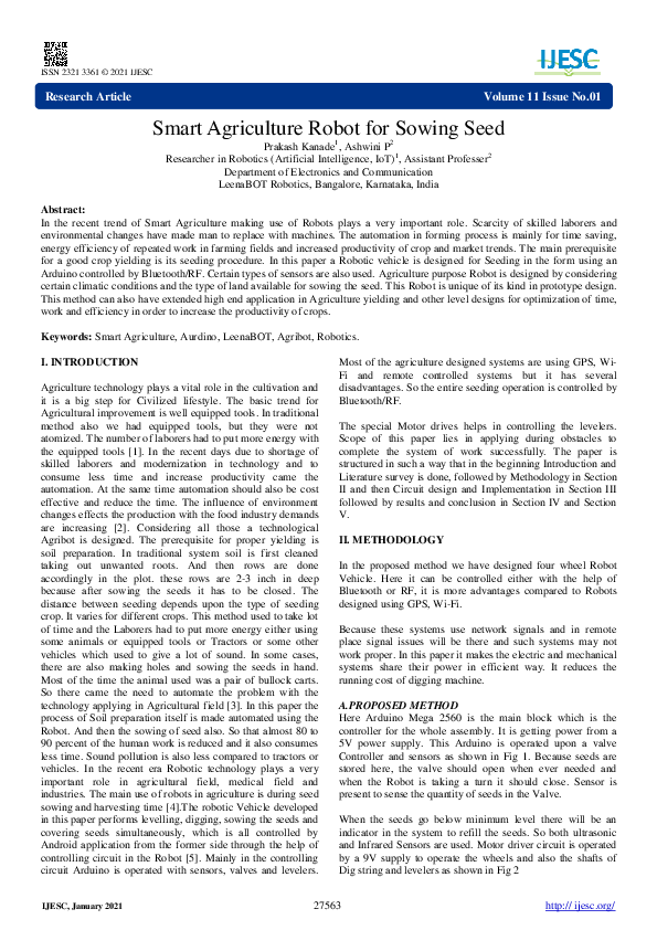 (PDF) Smart Agriculture Robot for Sowing Seed
