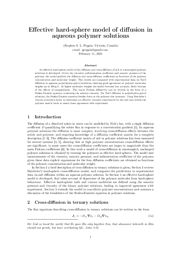 (PDF) Effective hard-sphere model of diffusion in aqueous polymer solutions