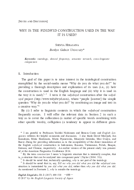 (PDF) WHY IS THE WDYDWYD CONSTRUCTION USED IN THE WAY IT IS USED