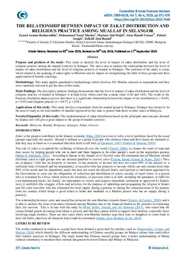 (PDF) THE RELATIONSHIP BETWEEN IMPACT OF ZAKAT DISTRIBUTION AND RELIGIOUS PRACTICE AMONG MUALLAF ...