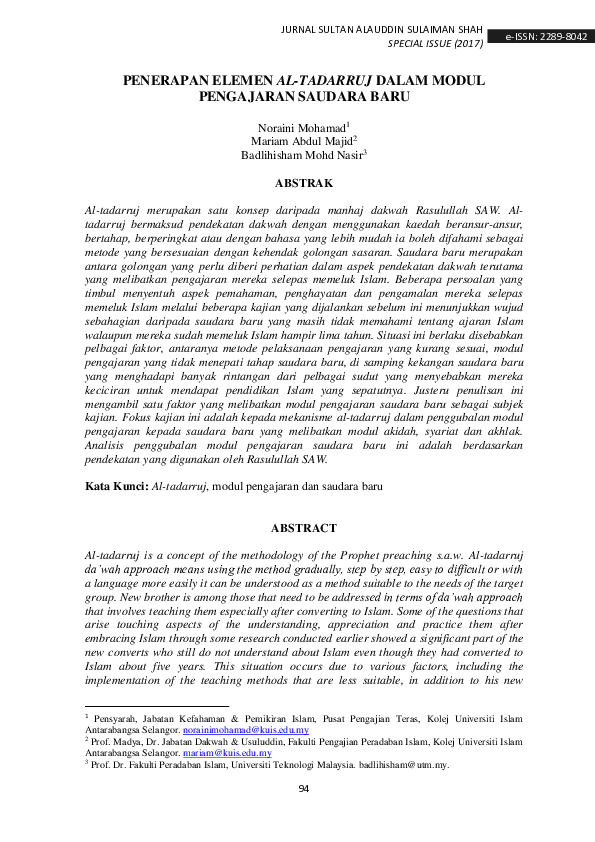 (PDF) PENERAPAN ELEMEN AL-TADARRUJ DALAM MODUL PENGAJARAN SAUDARA BARU