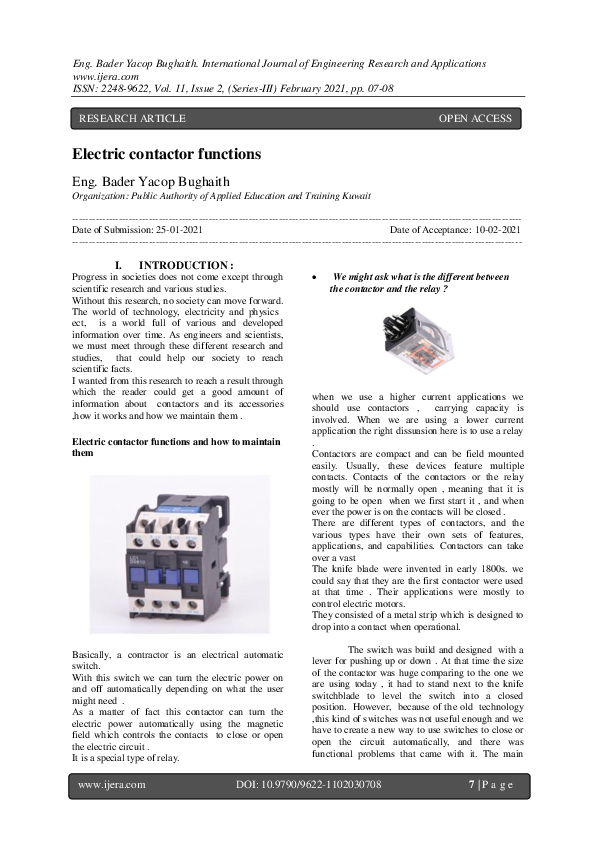 (PDF) Electric contactor functions