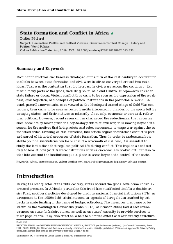 (PDF) State Formation and Conflict in Africa