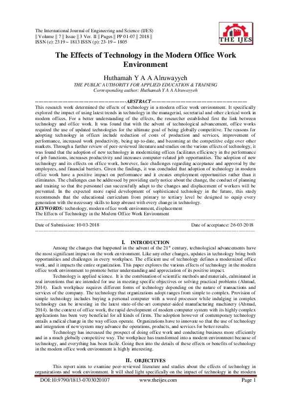 (PDF) The Effects of Technology in the Modern Office Work Environment