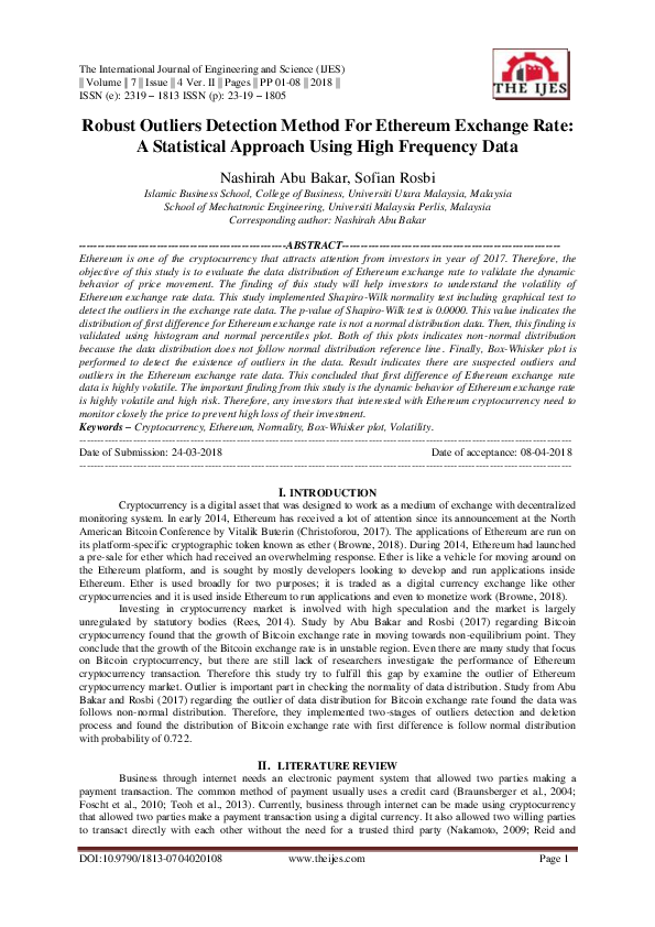 (PDF) Robust Outliers Detection Method For Ethereum Exchange Rate: A Statistical Approach Using ...