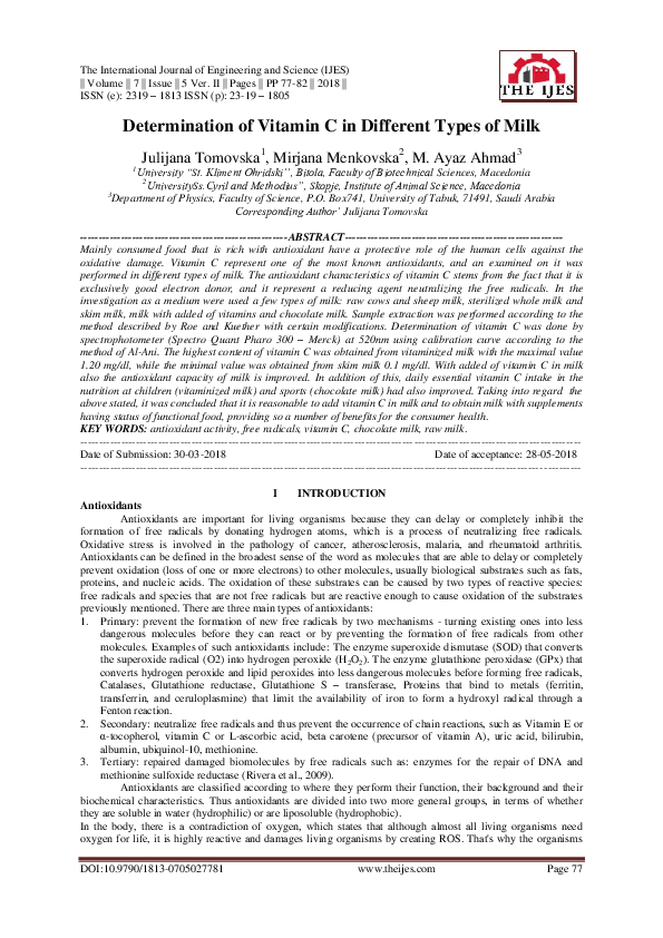 (PDF) Determination of Vitamin C in Different Types of Milk