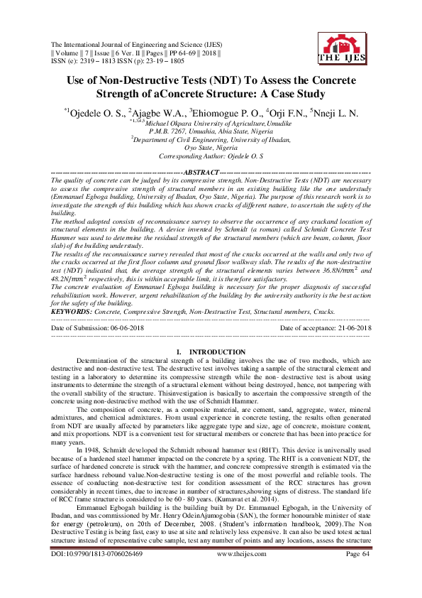 (PDF) Use of Non-Destructive Tests (NDT) To Assess the Concrete ...