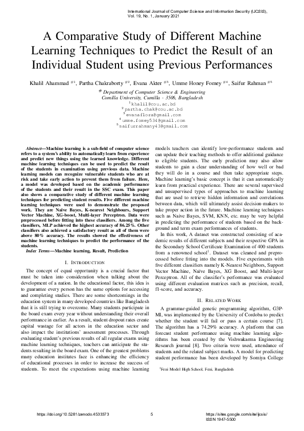 (PDF) A Comparative Study of Different Machine Learning Techniques to Predict the Result of an ...