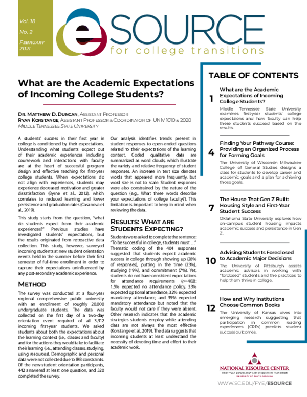 (PDF) What are the Academic Expectations of Incoming College Students