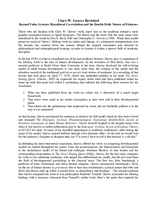 (DOC) Clare W. Graves Revisited
