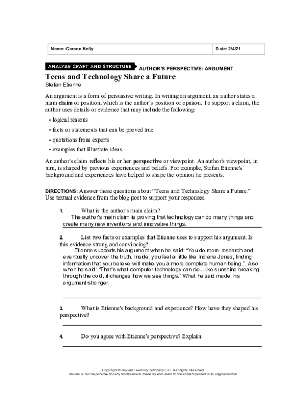 (DOC) Teens and Technology Share a Future