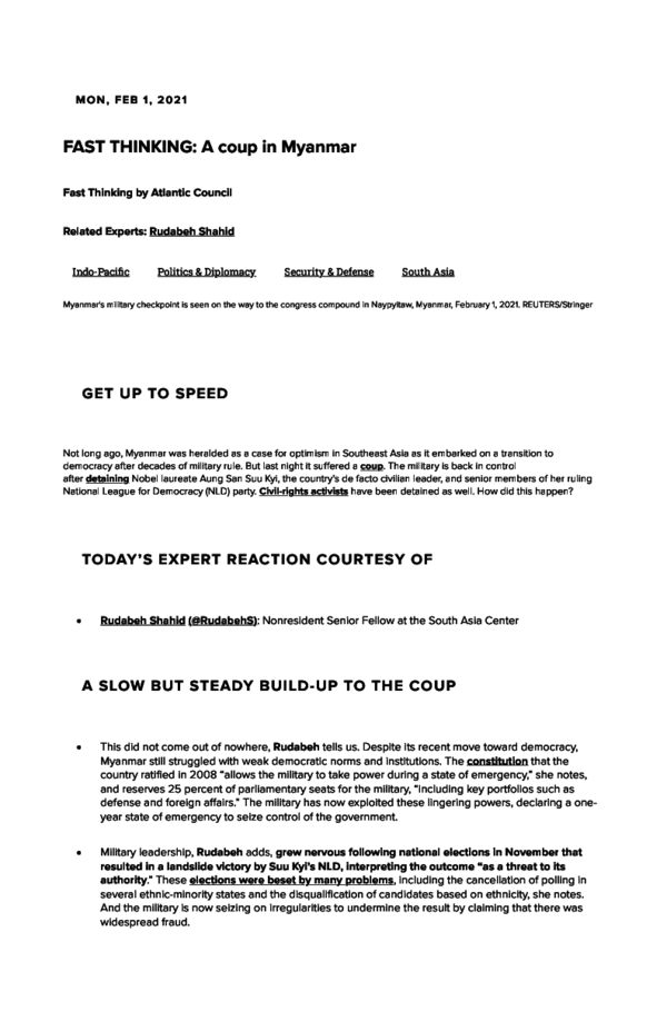 (PDF) FAST THINKING: A coup in Myanmar