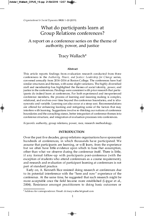 (PDF) What do participants learn at Group Relations conferences? A ...
