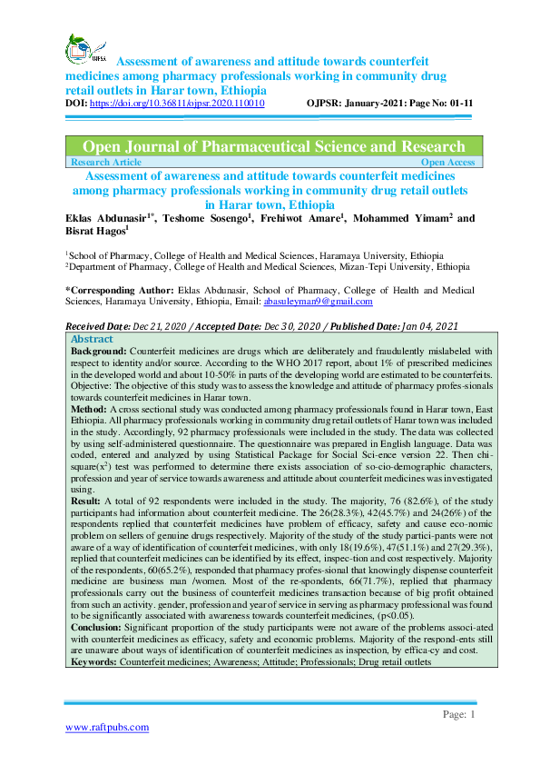 (PDF) Assessment of awareness and attitude towards counterfeit ...