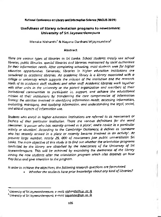 (PDF) Usefulness of library orientation programs to newcomers ...