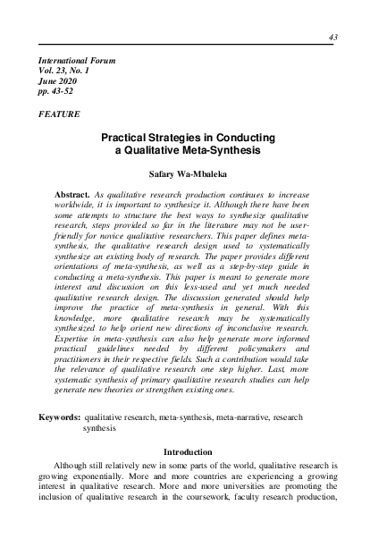(PDF) Practical Strategies in Conducting a Qualitative Meta-Synthesis