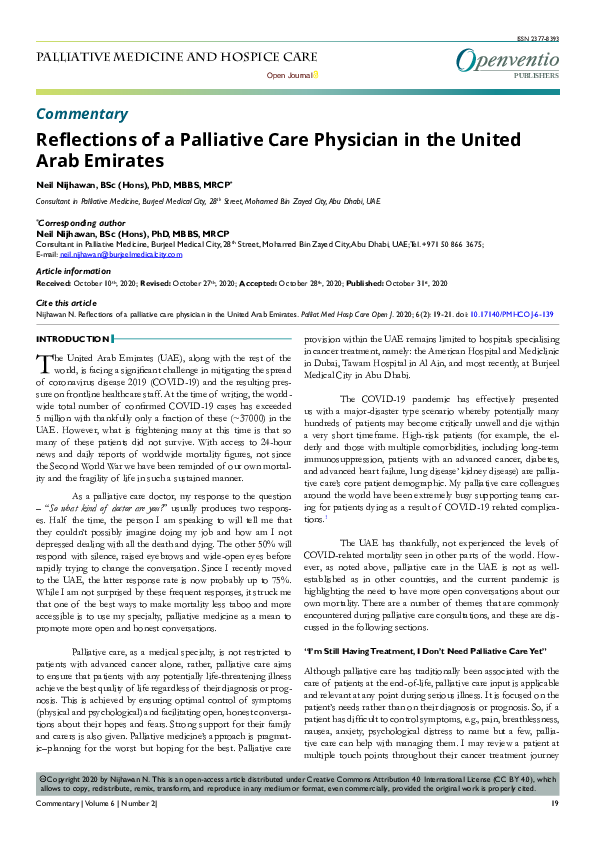 (PDF) Reflections of a Palliative Care Physician in the United Arab ...