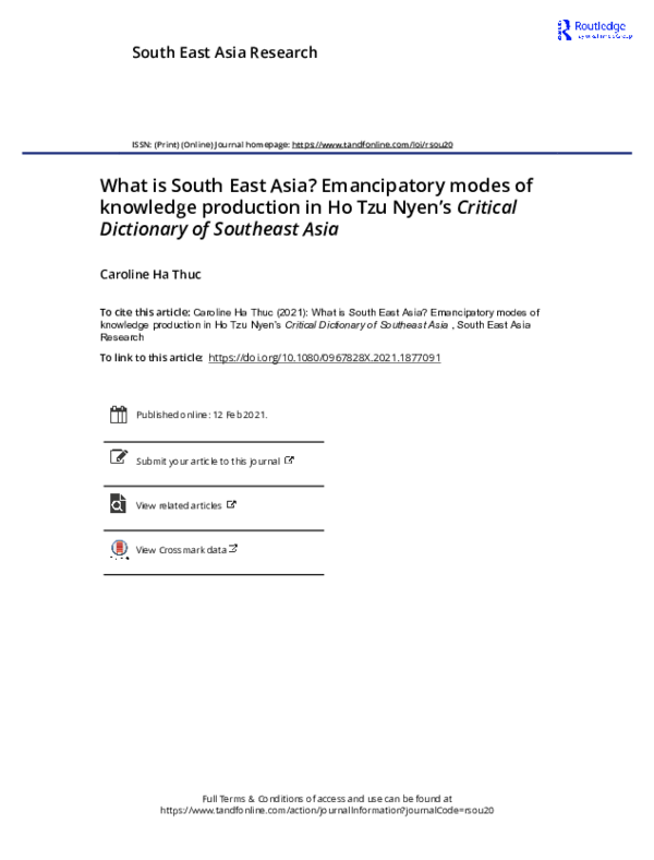 (PDF) What is South East Asia? Emancipatory modes of knowledge ...