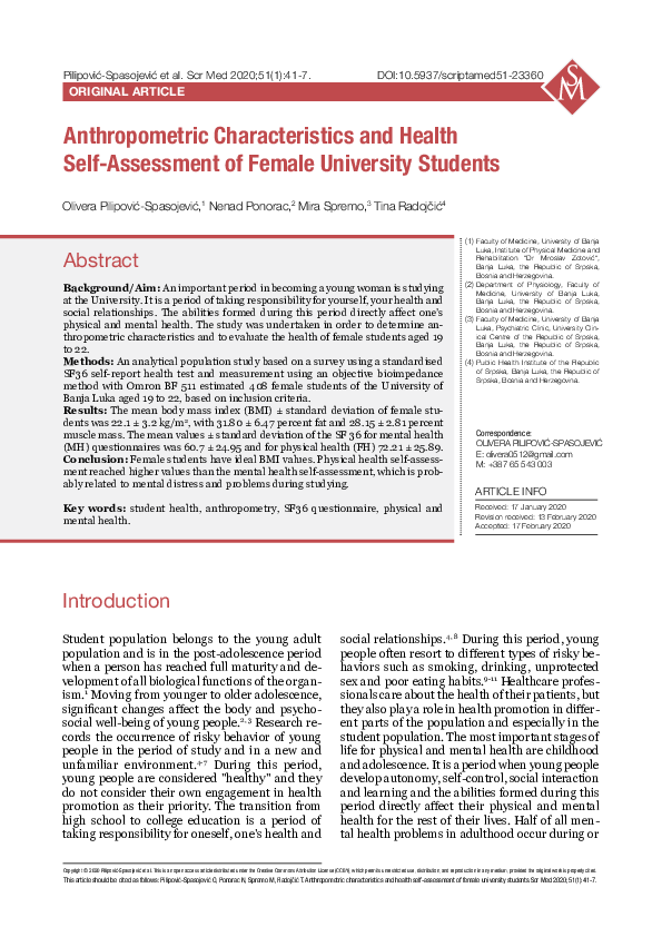 (PDF) Anthropometric Characteristics and Health Self-Assessment of ...