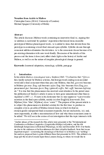 (PDF) Nunation from Arabic to Maltese
