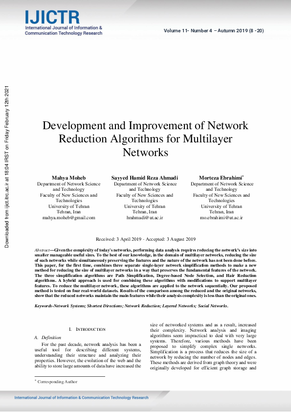 (PDF) Development and Improvement of Network Reduction Algorithms for ...