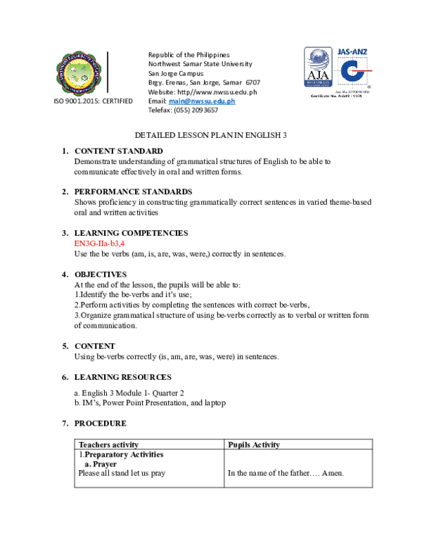 (DOC) Detailed lesson plan in Eng.3