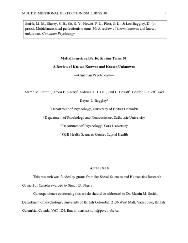 (PDF) Multidimensional Perfectionism Turns 30: A Review of Known Knowns ...