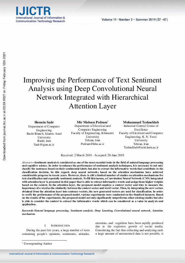 Pdf Improving The Performance Of Text Sentiment Analysis Using Deep Convolutional Neural 