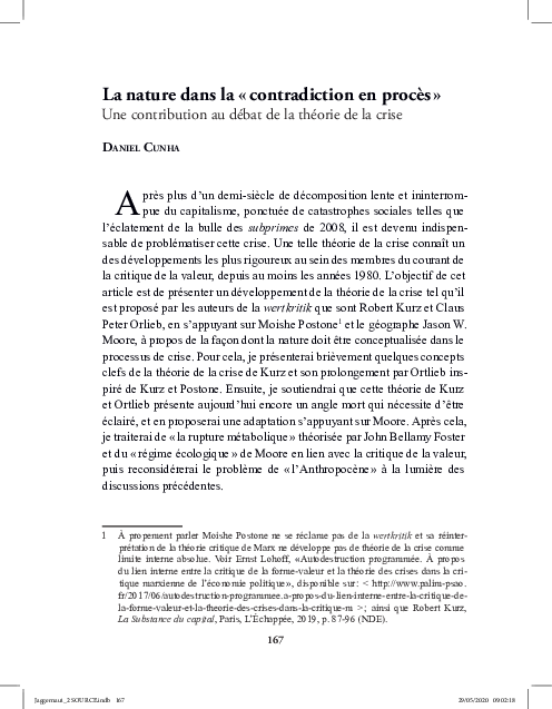 (PDF) La nature dans la “contradiction en procès”. Une contribution au ...